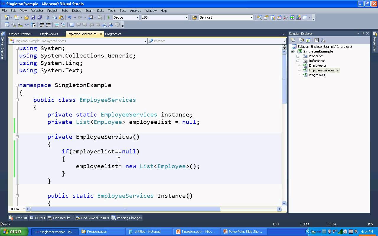 Singleton Design Pattern in C# Singleton Design Pattern in C#